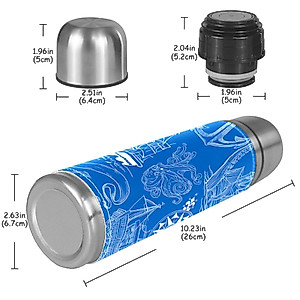 Stainless Steel Leather Vacuum Insulated Mug Navigation Thermos Water Bottle for Hot and Cold Drinks Kids Adults 16 Oz