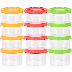 GothaBach 12 Pack 8 oz Plastic Containers with Lids, Small Freezer Containers, Reusable Deli Containers Food Storage Jars, 8 oz Plastic Food Sauce Containers(3 Colors)