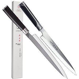 CHUYIREN Sushi Knife Sashimi Knife- 9.5 inch and 10.6 inch Stainless Steel Handle And Wenge Wood Handle