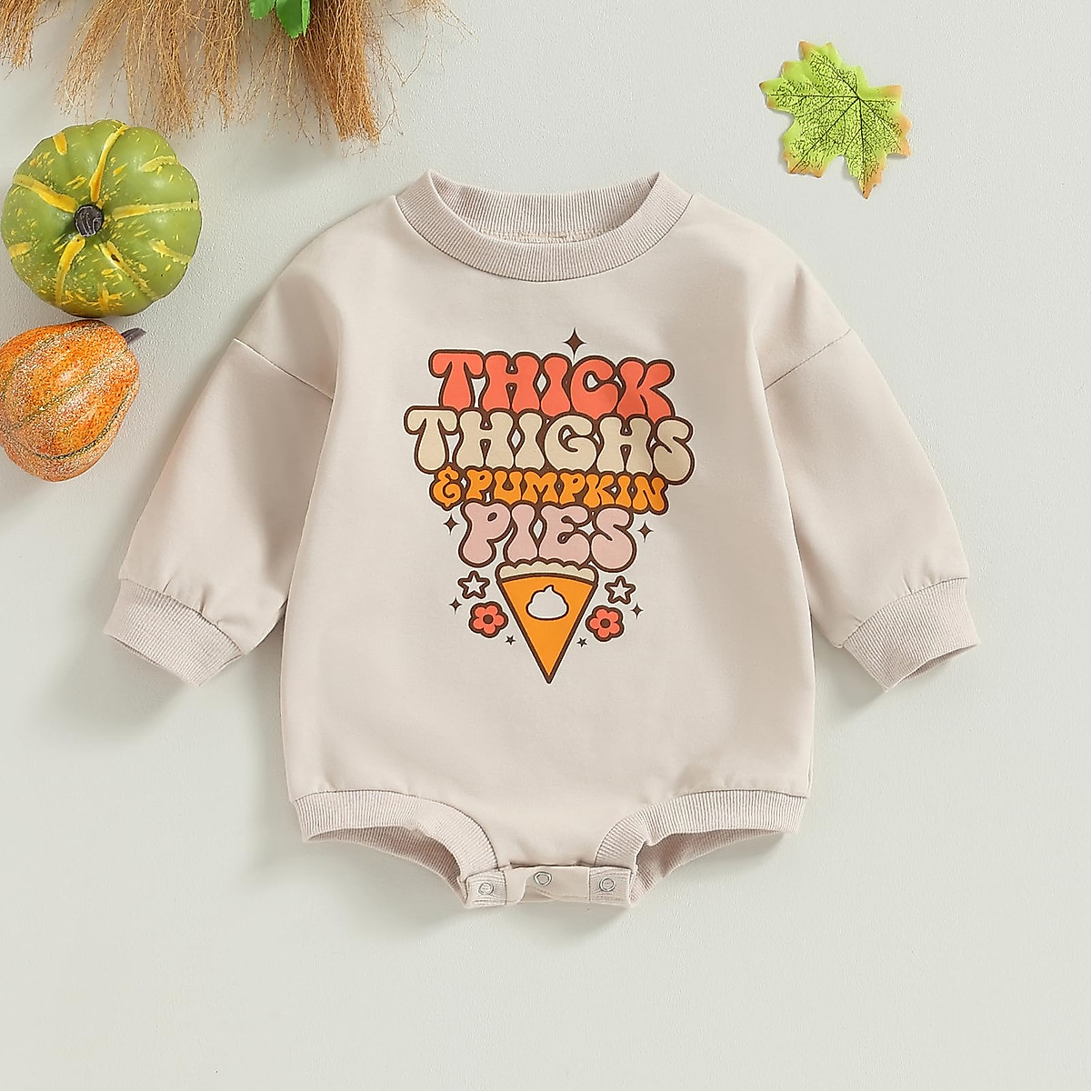 YINGISFITM Newobrn Baby Girl Halloween Outfit Long Sleeve Crewneck Sweatshirt Romper Pumpkin Pie Onesie Cute Fall Clothes (Pumpkin Pie Beige, 3-6 Months)