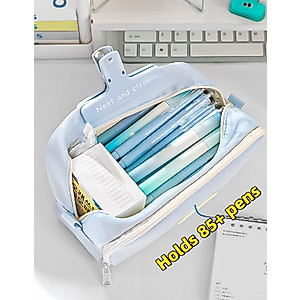 UIVXXUD Adorable Macaron-Colored Double-Layer Canvas Pencil Case Pencil Holder Pencil Bag Pouch with Spacious Opening & Capacity, Includes Pens & Magnetic Clip (Beige)