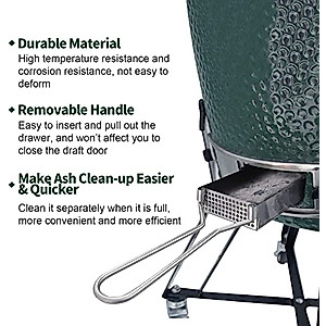 Quantfire Upgrade Removable Slid Out Ash Drawer for Large Big Green Egg Accessories, Green Egg Replacement Parts Ash Clean Tool, Stainless Steel