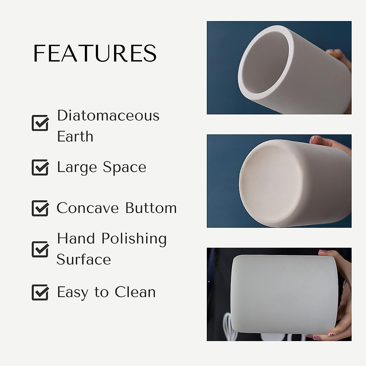 Selegna Instant Dry Utensil Holder for Kitchen Countertop, Diatomite Stone Utensil Caddy, Diatomaceous Earth Kitchen Utensil Organizer | Quick Drying Water Absorbing Pottery for Sink organization