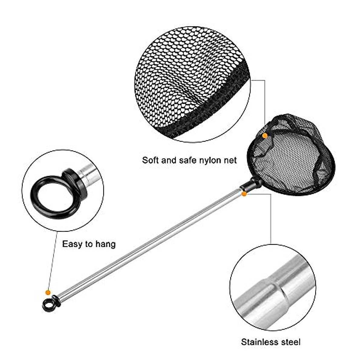 Filhome Telescopic Aquarium Fish Net, Fine Mesh Round Fish Net for Fish Tank with Extendable Long Handle (3.5 inch)