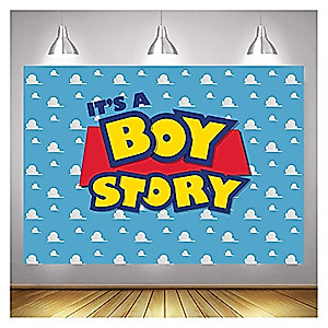 XLL Cartoon Boy It's a Boy Story Photography Backdrop Birthday Party Photo Background Blue Sky White Clouds Photography Backdrops Baby Shower Kids Hero Photo Booth Studio Props 7x5ft