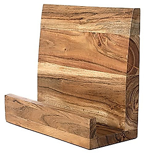 MyGift Tabletop Wooden Cookbook Stand, Solid Acacia Wood Recipe Book Holder, Countertop Tablet Easel Stand