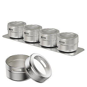 Vetacsion Set of 8 Magnetic Spice Tins with 2 Metal Wall-Plates,100 Preprinted Seasoning Label Stickers,2 Styles for 3 oz Herb Jars