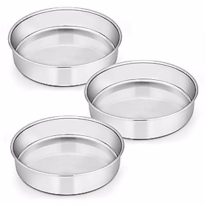 E-far 8 Inch Cake Pan Set of 3, Stainless Steel Round Layer Cake Baking Pans, Non-Toxic & Healthy, Mirror Finish & Dishwasher Safe