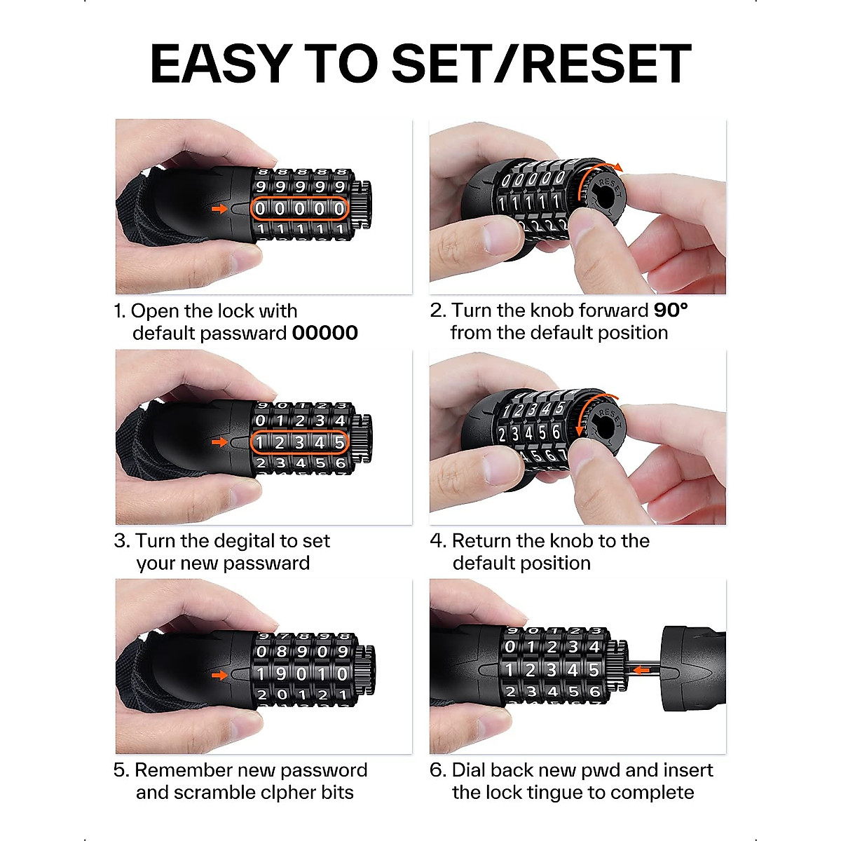 Sportneer Bike Chain Lock Heavy Duty, Bicycle Lock with 5 Digit Combination Heavy Duty Anti Theft Keyless Security Bike Locks for Bicycle, Electric Bike, Scooter, Motorcycle, Door, Gate and Fence