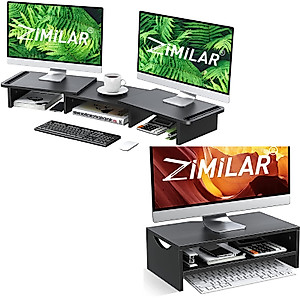 Zimilar Dual Monitor Stand Riser, Monitor Stand with Adjustable Length and Angle Monitor Stand Riser, 2 Tiers Laptop Computer Monitor Riser for PC Screen