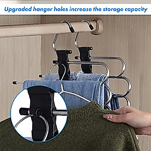 CozyCat Space Saving Pants Hanger, 2-Pack, 5-Layer Trouser Rack, Suitable for Wardrobe Storage, Stainless Steel Hanger, Non-Slip Layers, Suitable for Pants, Clothes, Scarves and Skirts