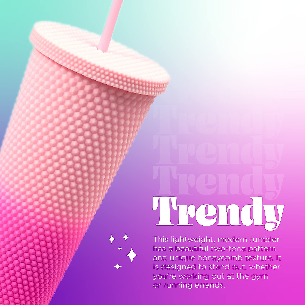 WEST & FIFTH 24 Ounce Two-Tone Matte Studded Tumbler with Lid & Straw, Reusable BPA Free Textured Water Bottle Drinking Cup (Blush & Fuchsia)