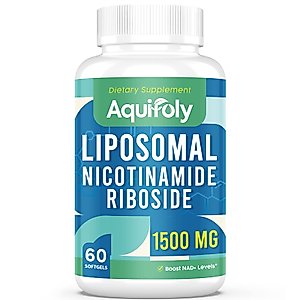 Aquifoly Liposomal Nicotinamide Riboside Supplement 2000 mg with TMG and Pterostilbene for Maximum Absorption, Superior to NAD, Boosting NAD+, Cellular Energy, and Age Defense, 60 Softgels