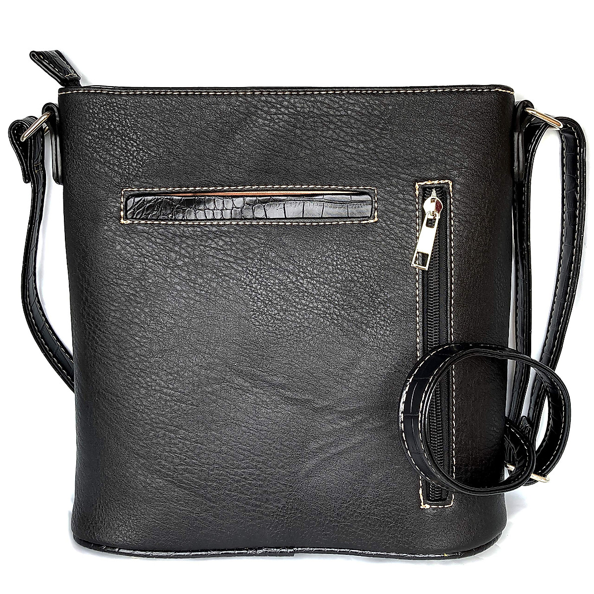 Zelris Western Horse Embroidered Feathers Turquoise PU Leather Concealed Carry Women Crossbody Bag (Black)