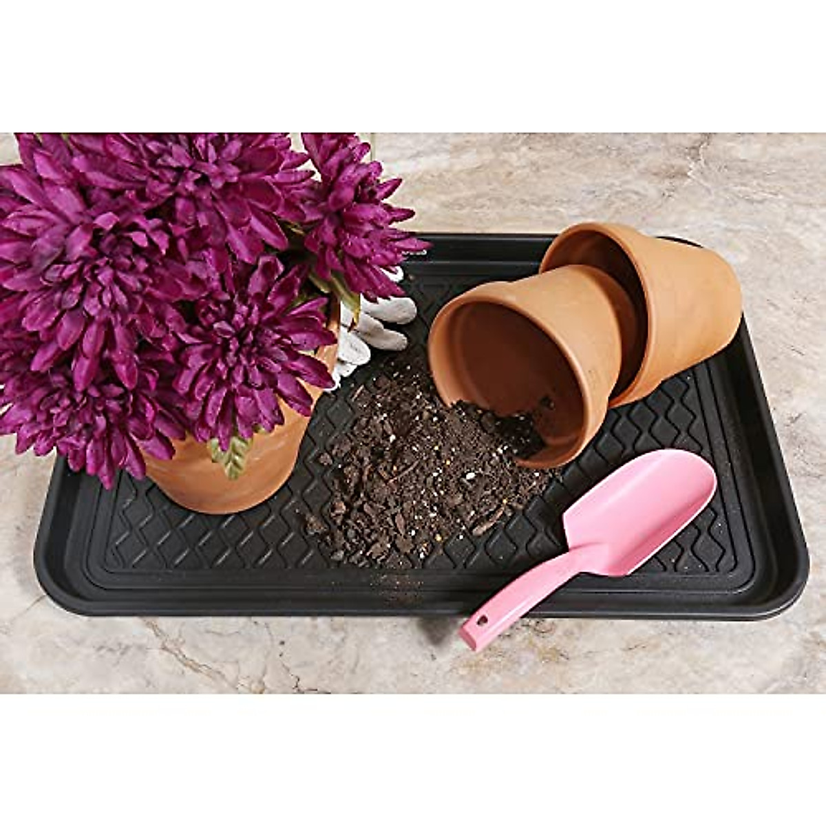 GREAT WORKING TOOLS Boot Trays for Entryway, Set of 2 Heavy Duty Shoe Trays All Season Muddy Mats Wet Shoe Tray Snow Boot Tray - Black, 23.75" x 15.5" x 1.25"