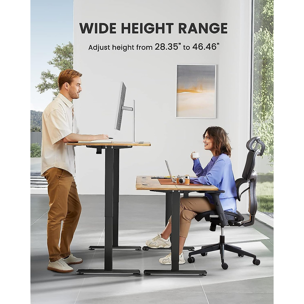 ErGear Height Adjustable Electric Standing Desk, 55 x 28 Inches Sit Stand up Desk, Memory Computer Home Office Desk (Vintage Brown)