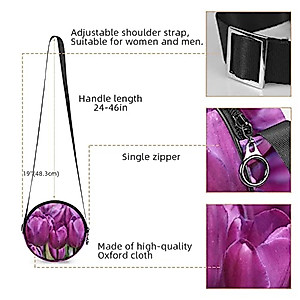 Purple Tulips Flower Bloom Crossbody Bag for Women Teen Girls Round Canvas Shoulder Bag Purse Tote Handbag Bag
