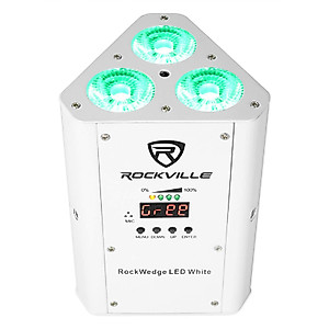 2 Rockville RockWedge LED RGBWA+UV Rechargeable Wireless DMX White Par Up-Lights