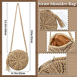 Beach Purse Earrings Set Straw Shoulder Bag Vacation Beach Purse with 4 Rattan Boho Tropical Earrings Leopard Bracelet Kit (Dark Color Round)
