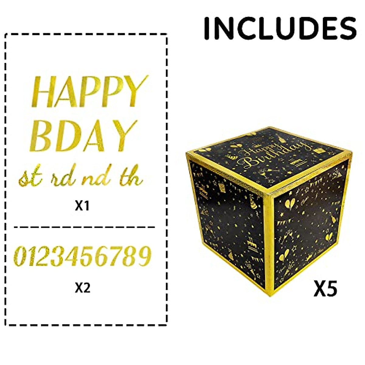 UNIIDECO Birthday Letter Boxes for Party, Black and Gold Birthday Decorations with Number and Letters for 1st 2nd 16th 21th 30th 40th 50th 60th 70th 80th 90th 100th Birthday Decor