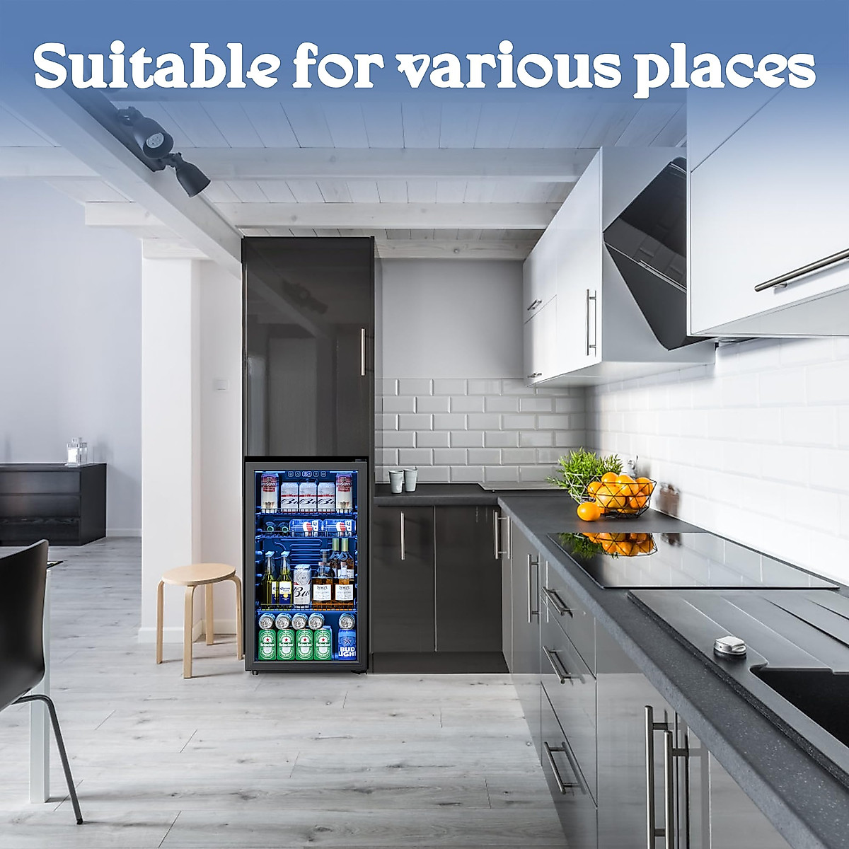 Urbansync Beverage Refrigerator and Cooler, 3.2 Cu.Ft Mini Fridge with Glass Door for Soda Beer or Wine, Freestanding Small Drink Dispenser, Digital Temperature Control, Home, Bar, Office.