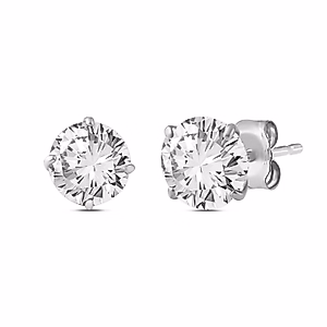 Jewelili 10K White Gold 5MM White Round Cubic Zirconia Stud Earrings for Women | Classic Jewelry with Gift Box | Timeless Fashion Jewelry Gift for Her | Dainty Earrings