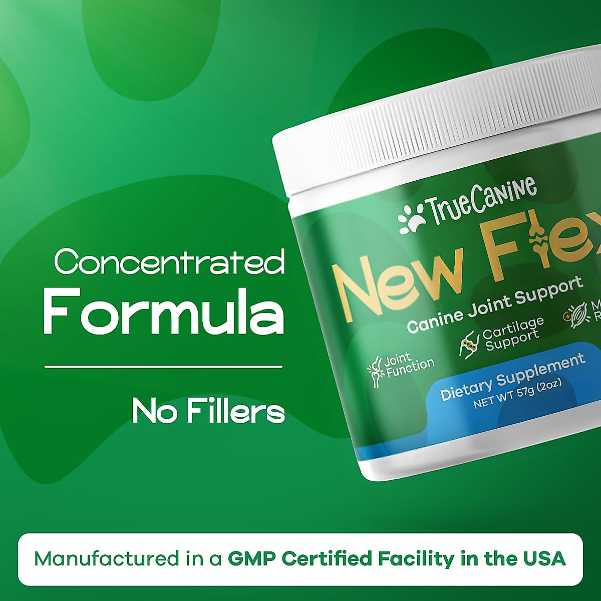 New Flex TrueCanine Joint Supplement for Dogs - All Natural Dog Joint Supplement with Green Lipped Mussel, MSM, DHA & Collagen for Dogs, Hip and Joint Supplement Dogs - Chicken Flavor, 2oz Powder