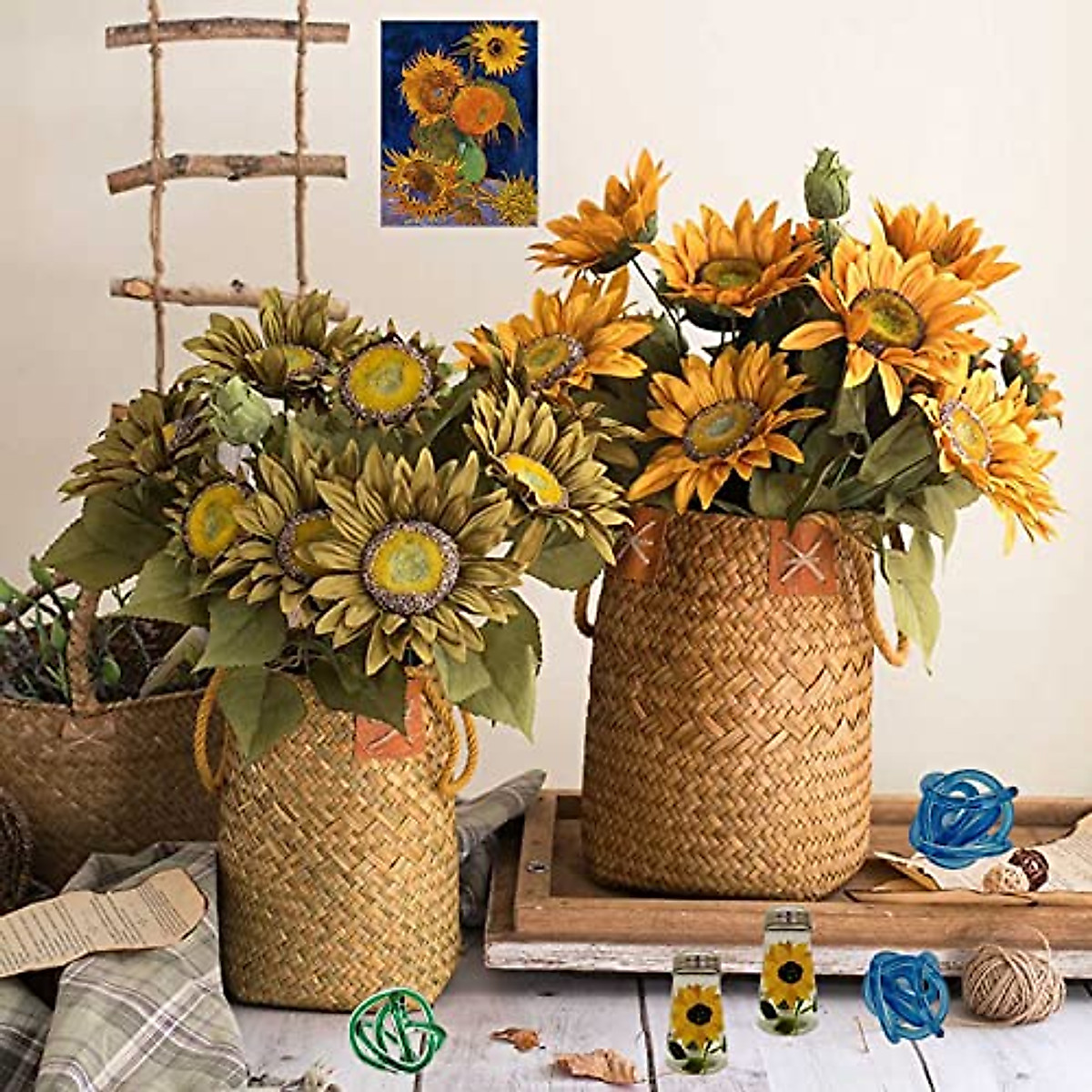 Ritadeshop Hand Painted Salt and Pepper Shaker Set with S and P Stainless Lids (2, Sunflowers)