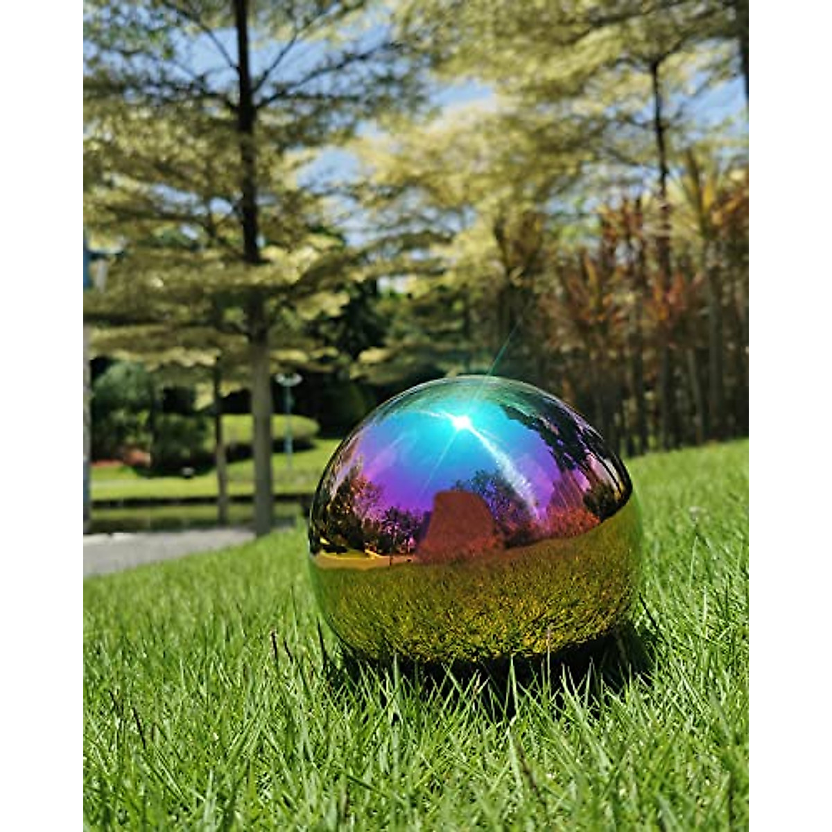 Pangmao Rainbow Gazing Globe Mirror Ball in Stainless Steel, Shiny Hollow Sphere Sparkling Housewarming Outdoor Ornament (8 Inch)