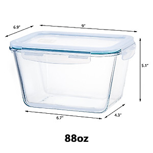 TRBIDRBO 2600 ML /88oz/ 11 Cup LARGE Glass Food Storage Container with Airtight Locking Lid for Storing food, Vegetables, Fruits Roasting Turkey Freezer Microwave & Oven Safe Leak Proof