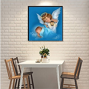 Angel Child Diamond Painting Set - MaiYiYi 5D Full Round Diamond Painting Angel Wings Diamond Painting Cross Stitch Kit Angel Baby Crystal Diamond Painting Set for Adult Kids Wall Art Decor (30X30 CM)