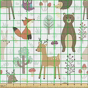 Lunarable Forest Fabric by The Yard, Hand Drawn Bear Owl Hedgehog Mushroom Moose Rabbits Friends Pattern, Decorative Fabric for Upholstery and Home Accents, 3 Yards, Coffee Brown