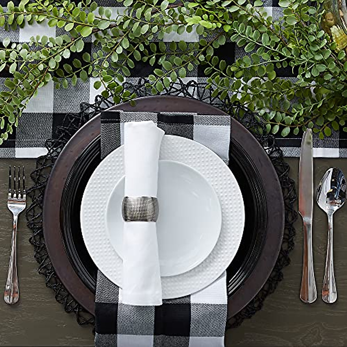 DII Buffalo Check Collection, Classic Farmhouse Table Runner, 14x72, Black & White