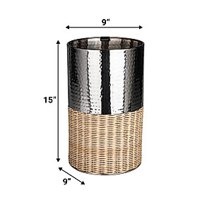 happimess HPM1102B Asher Modern 4.13-Gallon 2-Tone Natural Wicker/Metal Cylinder Waste Basket, Chrome/Natural for Home, Bathroom, Living Room, Office, Bedroom, Kitchen
