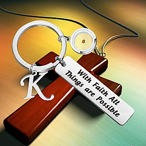 ENSIANTH Faith Mustard Seed Gift with Initial Letter With Faith All Things Are Possible Keychain Christian Inspirational Gift Religious Jewelry (K)