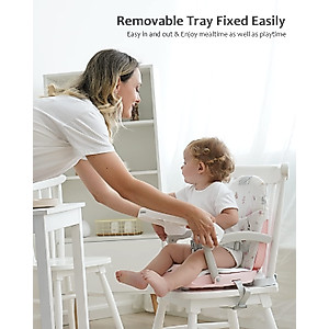 UBRAVOO 2in1 Portable Toddler Booster Seat, Grow with Baby Booster Seat for Dining Table with Removable Tray & Seat Pad, high Chair for Travel, ACE1013 Pink Flamingos