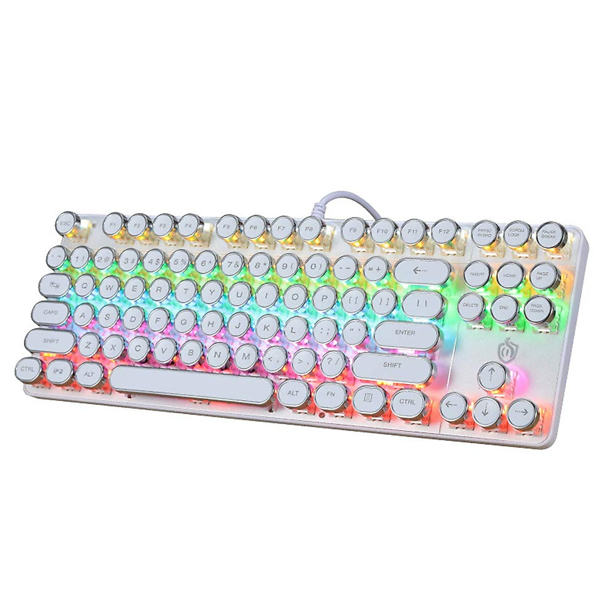 K917 RGB Mechanical Gaming Keyboard 87Key Retro Keyboard-Blue Switch-LED Backlit- Round Keycaps Anti-Ghosting Mechanical Illuminated Keyboard for PC Gaming and MAC (Retro-White)