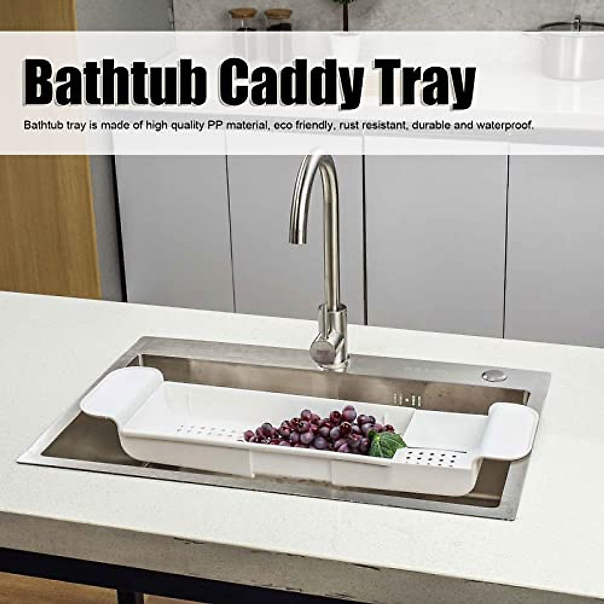 Expandable Bathtub Caddy Tray, Multifunction Bath Organizer Rack Holder for Candle Towel Book Phone Storage(White)