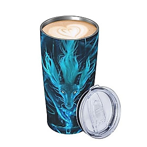 Blue Dragon 20oz Tumbler Stainless Steel Vacuum Insulated Double Wall Travel Tumbler, Durable Insulated Coffee Mug, Thermal Cup With Lid and Straw for Hot & Cold Drinks