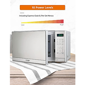 COMMERCIAL CHEF 0.7 Cu Ft Microwave with 10 Power Levels, 700W Microwave with Digital Display, Countertop Microwave with Child Safety Door Lock, Programmable with Push Button, Stainless Steel