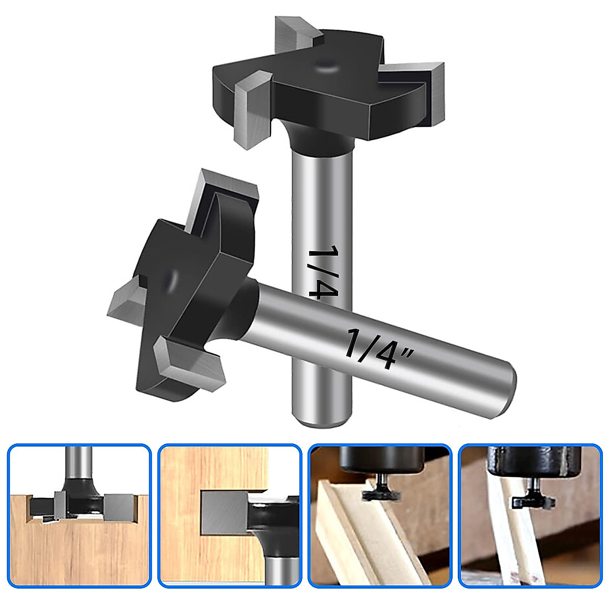 CNC Spoilboard Surfacing Router Bits, 1/4“ Shank 1” Cutting Diameter Dado and Planer Router Bits Spoilboard Cutter with Removable Inserts, Carbide Tipped Slab Flattening bit for Woodworking