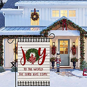 Baccessor Christmas Joy Garden Flag Cardinal Holy Yard Flag Double Sized Burlap Winter Holiday Religious Inspired Seasonal Farmhouse Outdoor Decoration 12.5 x 18 Inch