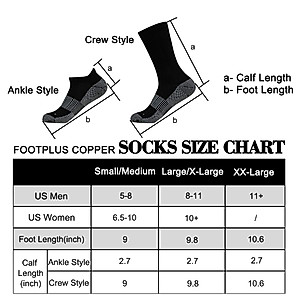 FOOTPLUS Copper Summer Hiking Socks, Mens Womens Cushioned Sole Arch Support Marathon Running Crew Copper Infused Odor Free Climbing Camping Compression Socks, 6 Pairs Black, Medium