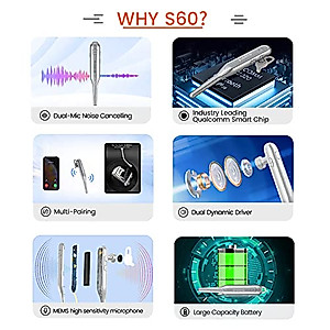 Glazata Wireless Headset with Dual MIC Noise Cancelling, apt-X & apt-X HD for Driving, Office, Business, Compatible with Cell Phone and PC - 「Silver」