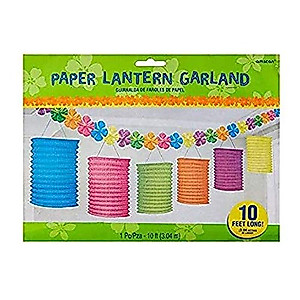 amscan Tiki Lounge Hibiscus and Lantern Garland - 10 Ft, 1 Pc