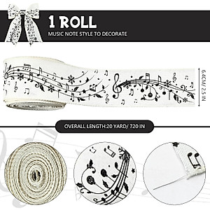 Handicraft Ribbon 2.5 Inch 20 Yards Christmas Note Ribbon Music Theme Ribbon Binding Ribbon Roll Gift Packaging DIY Crafts Wedding Birthday Holiday Backing Packaging Supplies, Ivory and Brown.