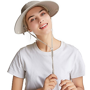icolor Women Sun Cap Finshing Hats UPF+50 Detachable Face Mask Neck Flap Visor Wide Brim Sun Protection Hiking Hats Khaki