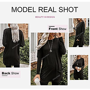 Dokotoo Womens Comfy Casual Winter Long Sleeve T Shirt Tunics Tops Blouse Fashion Oversized Shirts Tunic with Pockets Tops for Leggings Summer Autumn Spring (US 16-18) XL,Black