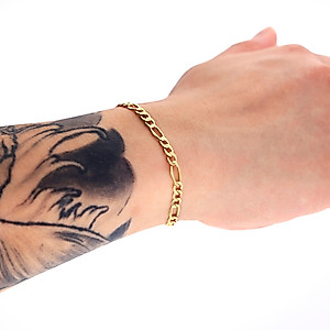 Nuragold 10k Yellow Gold 4.5mm Figaro Chain Link Bracelet, Womens Mens Jewelry 7" 7.5" 8" 8.5" 9"