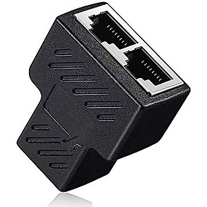 RJ45 Splitter Adapter, Minriu 1 to 2 Port USB to RJ45 Socket Adapter Interface Ethernet Adapter 8P8C Extender Plug LAN Network Connector for Cat5, Cat5e, Cat6, Cat7, Black 1
